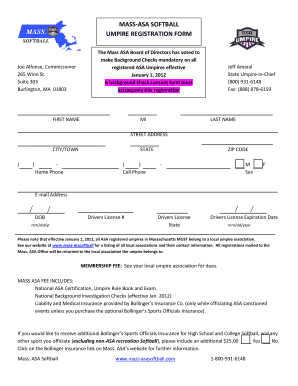 Fillable Online Umpire Registration - Massachusetts ASA Softball Fax ...