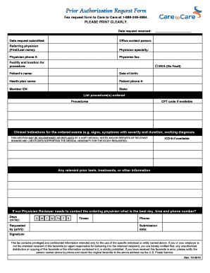 Fillable Online Prior Authorization Request Form - Care to Care Fax ...