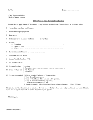 Fillable Online POS Application Form for Merchants - Bank of Bhutan Fax ...