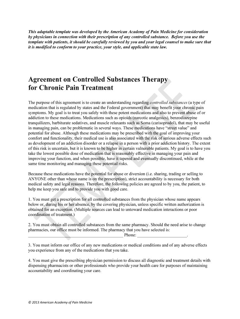 Fillable Online painmed Agreement on Controlled Substances Therapy for ...