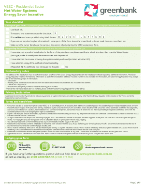 Fillable Online VEEC - Residential Sector Hot Water Systems Energy ...