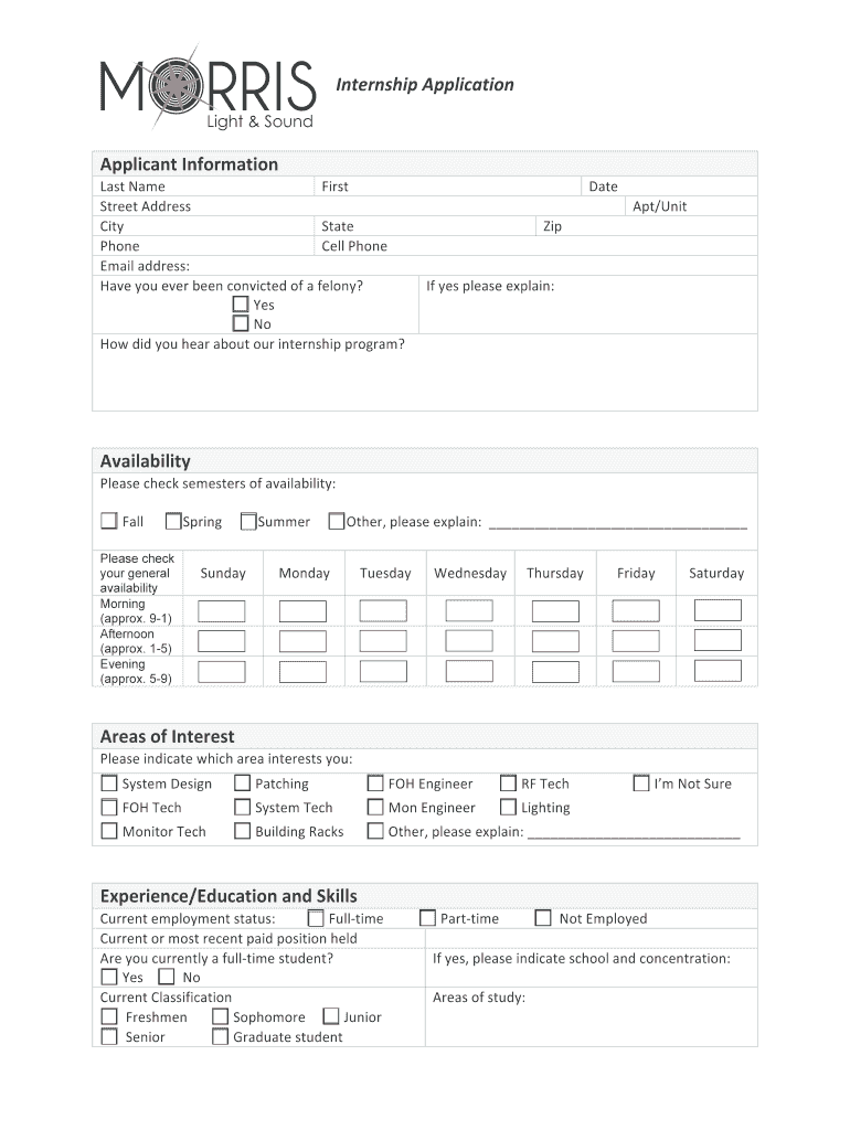 Fillable Online Internship*Application* Applicant)Information) Availability) Areas)of ... Fax ...