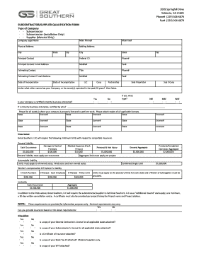 Fillable Online Subcontractor Supplier Form - Great Southern LLC Fax ...