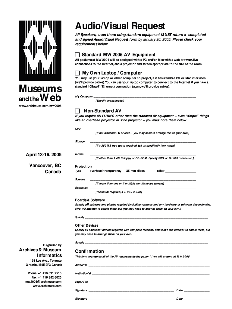 Fillable Online AV Form - Museums and the Web Fax Email Print - pdfFiller