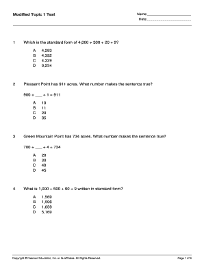 Fillable Online montville Modified Topic 1 Test 1 Which is the standard ...