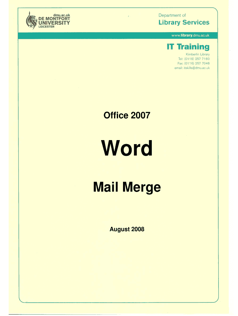 Fillable Online Mail Merge - De Montfort University Fax Email Print ...