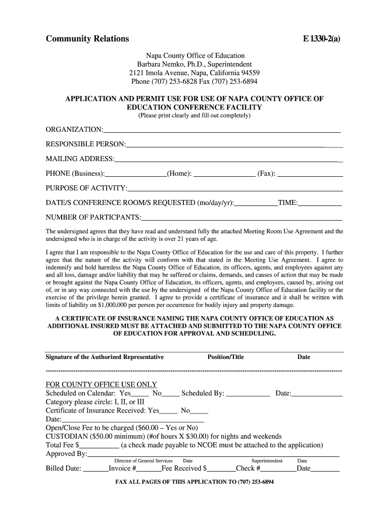 Fillable Online napacoe 1330 E-2 - Application and Permit Use for Use ...