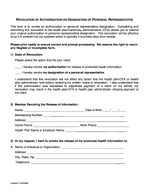 Fillable Online Revocation Authorization Personal Rep Designation.doc Fax Email Print - pdfFiller
