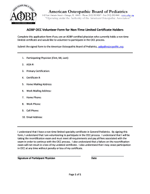 Fillable Online aobp AOBP OCC Volunteer Form for Non-Time Limited ...