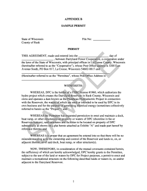 Fillable Online 1 APPENDIX B SAMPLE bPERMITb State of Wisconsin File No ...