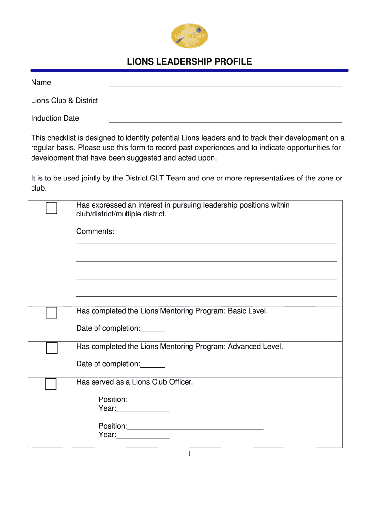 Fillable Online e-district Lions Leadership Profile - Lions Clubs International Fax Email Print ...