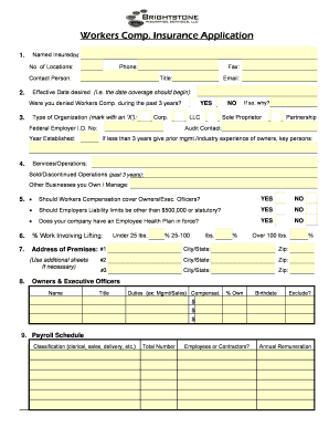 Fillable Online Workers Comp. Insurance Application - Brightstone ...