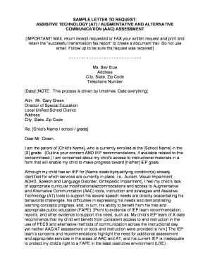 Fillable Online dredf Sample letter to request: assistive technology ...