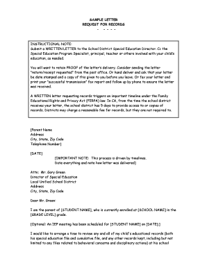 Fillable Online dredf Sample Letter to Request Records Fax Email Print ...