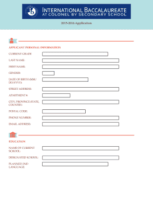 Fillable Online 2015-2016 Application - Colonel By Secondary School Fax ...