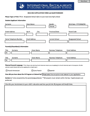 Fillable Online 2013-2014 APPLICATION FORM and QUESTIONNAIRE Please ...