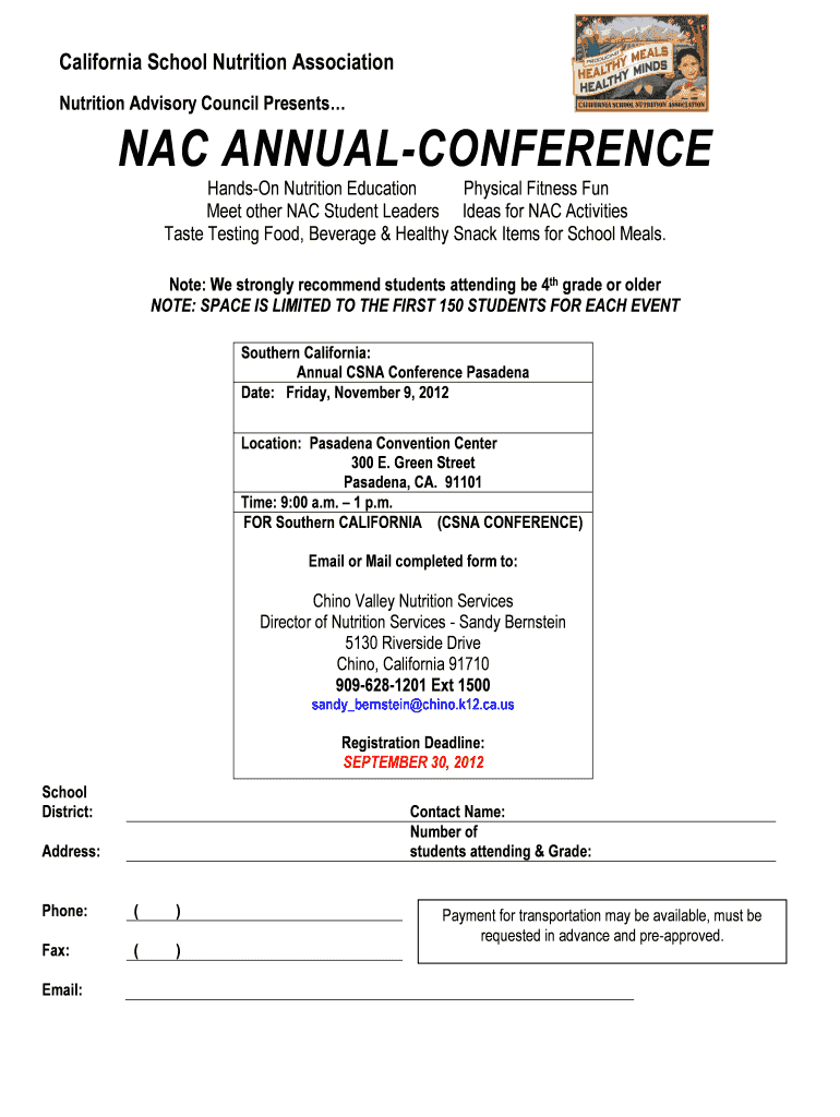 Fillable Online calsna Nac annual-conference - California School ...