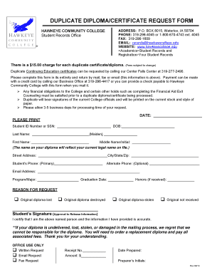 Fillable Online hawkeyecollege Duplicate diploma / certificate request form - Hawkeye Community ...