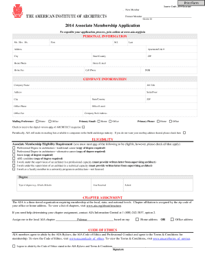 Fillable Online aiapalomar 2014 Associate Membership Application - AIA ...