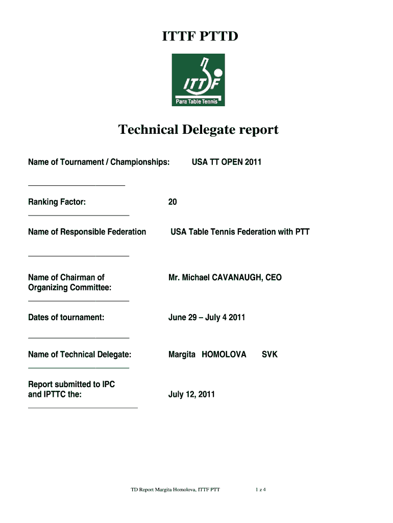 Fillable Online ipttc TDReportUSPTTOPEN - ITTF Para Table Tennis Fax Email Print - pdfFiller
