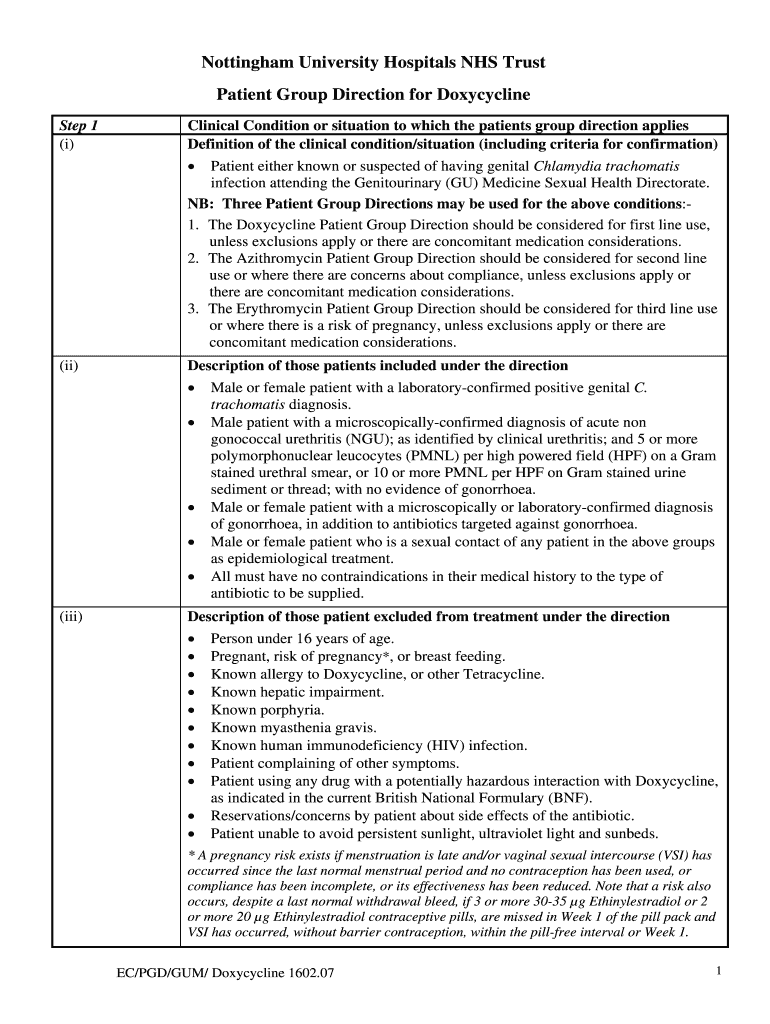 Fillable Online bashh Patient Group Direction for Doxycycline - bashh ...