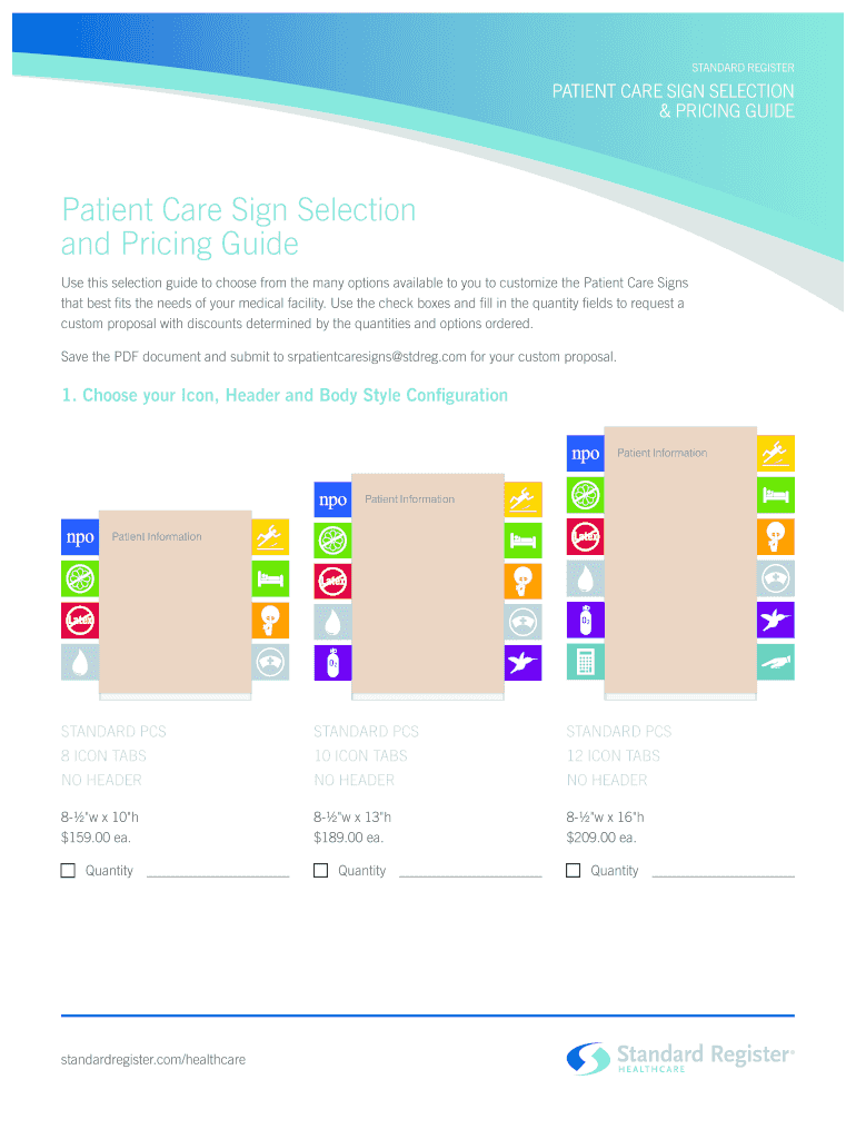 Fillable Online Patient Care Sign Selection and Pricing Guide ...