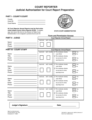 Fillable Online in COURT REPORTER Judicial Authorization for bb - State ...
