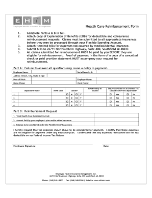 Fillable Online Health Care Reimbursement Form - EHiM Fax Email Print ...