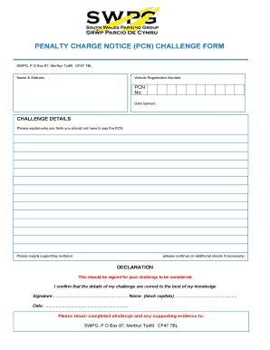 Fillable Online PENALTY CHARGE NOTICE (PCN) CHALLENGE FORM Fax Email ...
