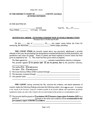 Fillable Online kansasjudicialcouncil Form 351 9/1/13 IN THE DISTRICT ...