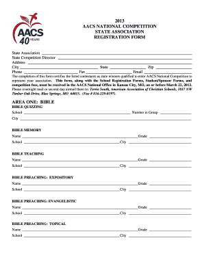 Fillable Online aacs 2013 AACS NATIONAL COMPETITION STATE ASSOCIATION ...