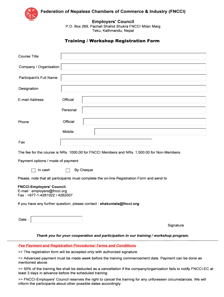 Fillable Online employers fncci (FNCCI) Employers' Council Training ...