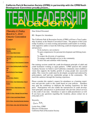 Fillable Online conference cprs 2014 Teen Leadership Academy ...