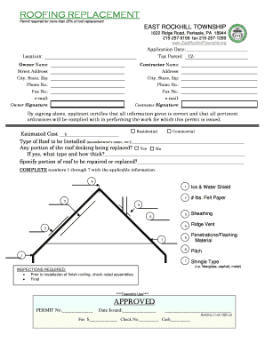 Fillable Online eastrockhilltownship Roofing Permit Application - East ...