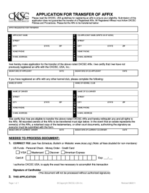 Fillable Online APPLICATION FOR TRANSFER OF AFFIX Fax Email Print ...