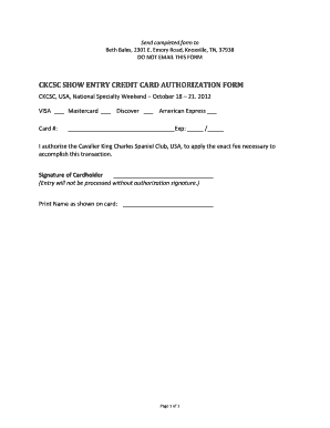 Fillable Online Ckcsc show entry credit card authorization form ...