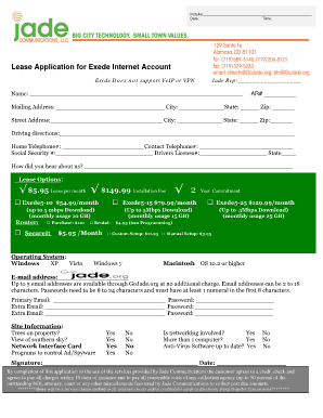 Fillable Online gojade Lease Application for Exede Internet Account ...