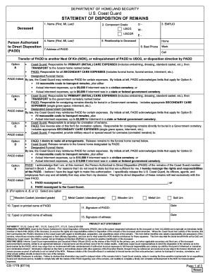 Fillable Online uscg US Coast Guard STATEMENT OF DISPOSITION OF REMAINS ...