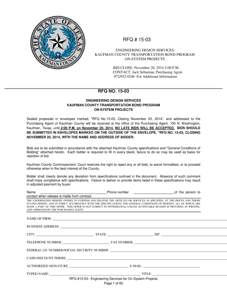 Fillable Online Bid 15-03 - Kaufman County Fax Email Print - pdfFiller