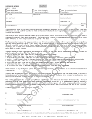 Fillable Online Wisconsin MVD Bond Form - Surety Bond Fax Email Print ...