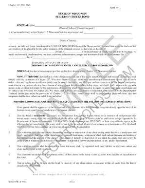 Fillable Online Wisconsin Seller of Checks Bond Form - Surety Bond Fax ...