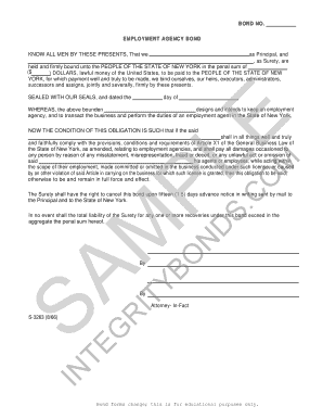Fillable Online New York Employment Agency Bond Form - Surety Bond Fax ...