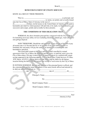 Fillable Online Arizona City of Mesa Credit Services Utility Bond Form ...