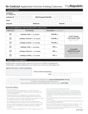 Fillable Online Re-Contract Application Form for Existing Customers Fax ...