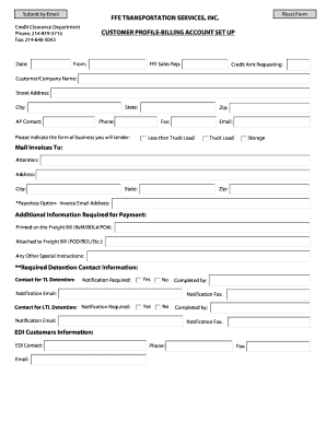 Fillable Online CUSTOMER PROFILE-BILLING ACCOUNT SET UP FFE ... Fax ...
