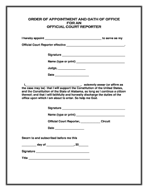 Fillable Online eforms alacourt Order of Appointment and Oath of Office ...
