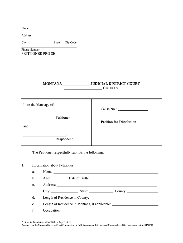 Fillable Online courts mt Petition for Dissolution - Montana Courts - courts mt Fax Email Print ...