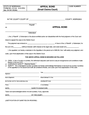Fillable Online APPEAL BOND Small Claims Court APPEAL bb - State of Nebraska Fax Email Print ...