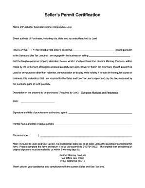 Fillable Online Reseller Certificate - Lifetime Memory Products Fax ...