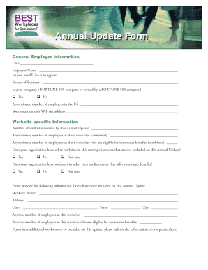 Fillable Online bestworkplaces Annual Update Form - Best Workplaces for ...